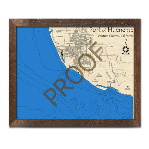 Port of Hueneme CA 3D Wood Map, California, Nautical Wood Chart