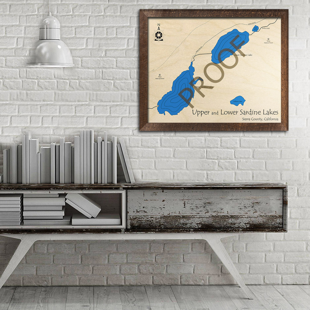 Upper and Lower Sardine Lakes CA 3D Wood Map, California, Nautical Wood ...