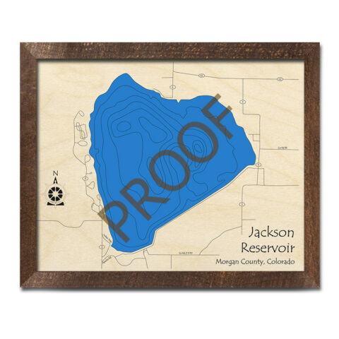 Jackson Reservoir CO 3D Wood Map, Colorado, Nautical Wood Chart
