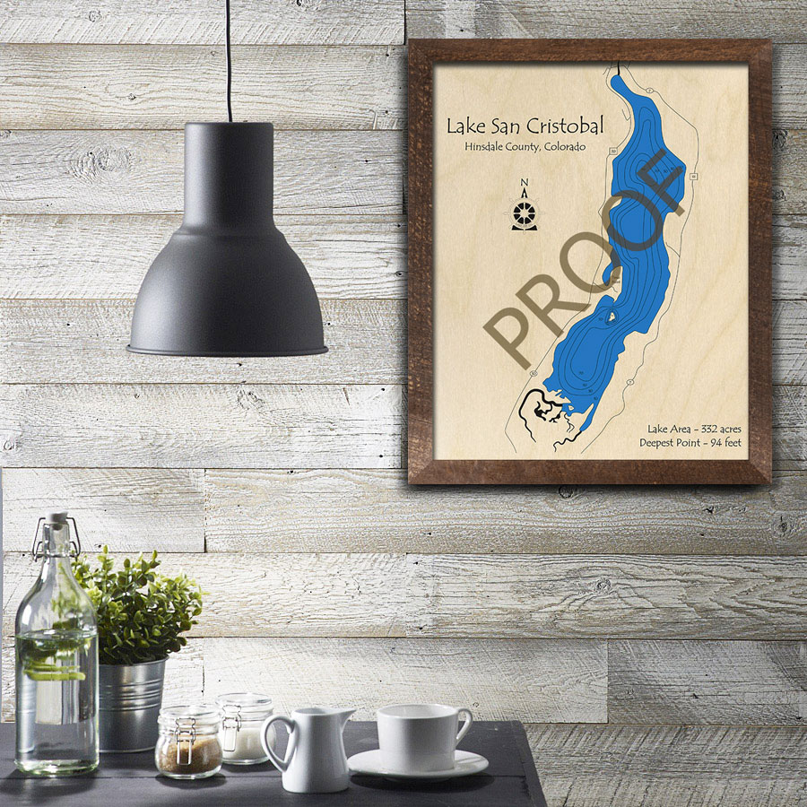 Lake San Cristobal CO 3D Wood Map, Colorado, Nautical Wood Chart