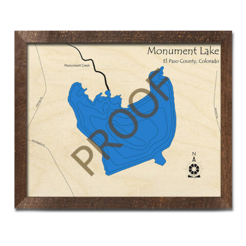 Monument Lake CO 3D Wood Map, Colorado, Nautical Wood Chart
