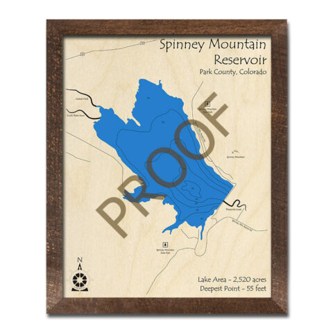 Spinney Mountain Reservoir CO 3D Wood Map, Colorado, Nautical Wood Chart