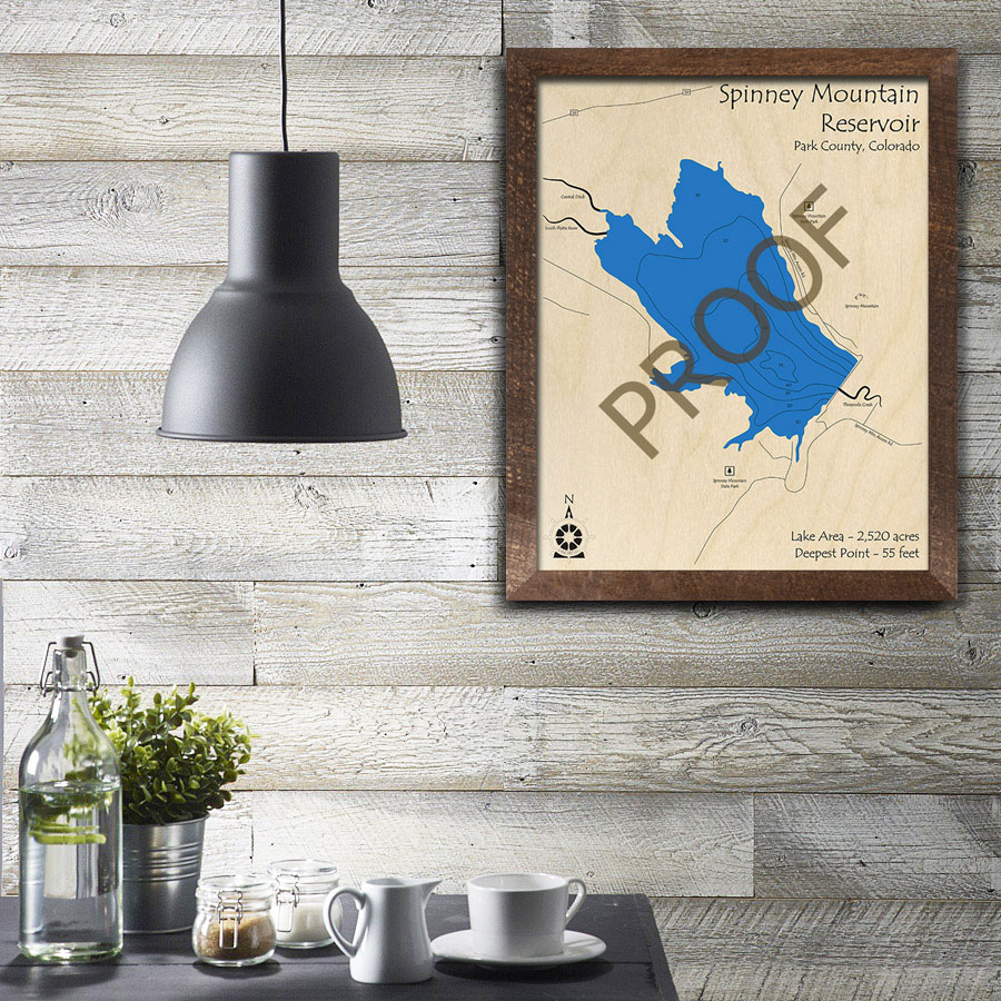 Spinney Mountain Reservoir CO 3D Wood Map, Colorado, Nautical Wood Chart