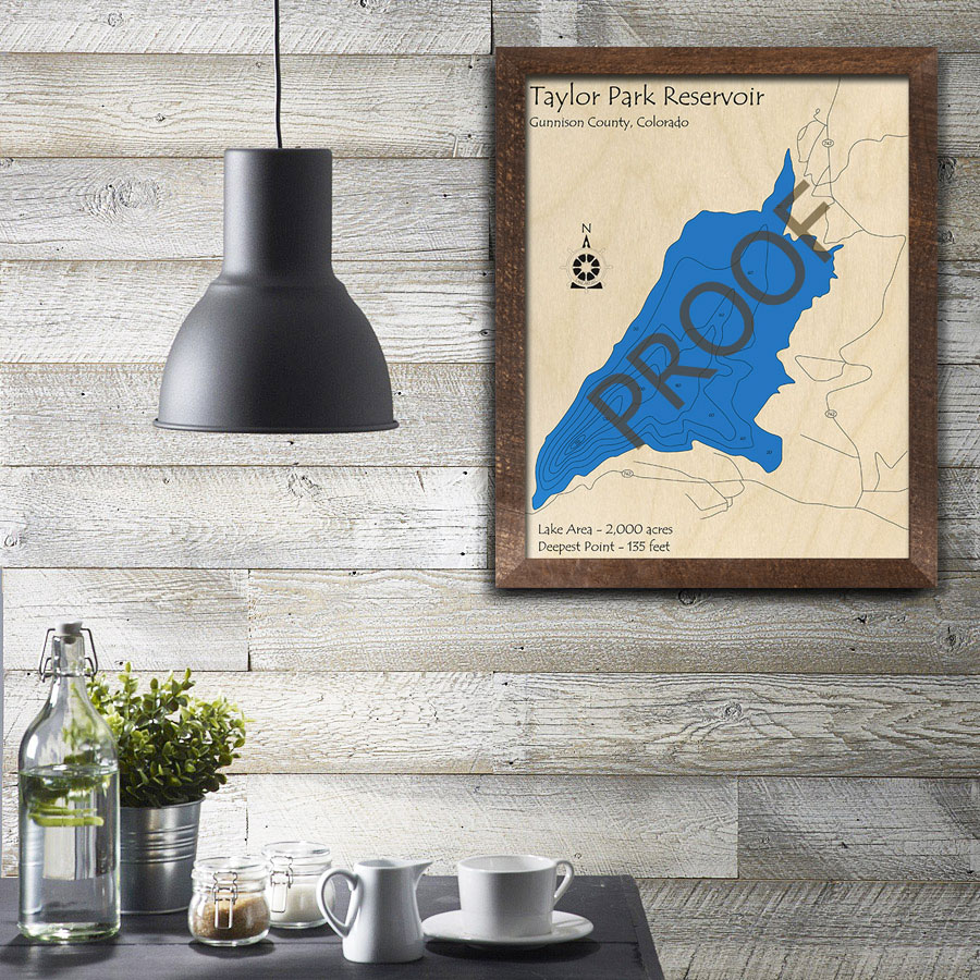 Taylor Park Reservoir CO 3D Wood Map, Colorado, Nautical Wood Chart