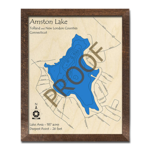 Amston Lake CT 3D Wood Map, Connecticut, Nautical Wood Chart