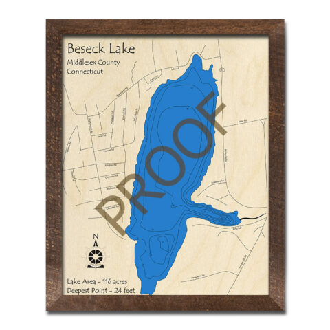 Beseck Lake CT 3D Wood Map, Connecticut, Nautical Wood Chart