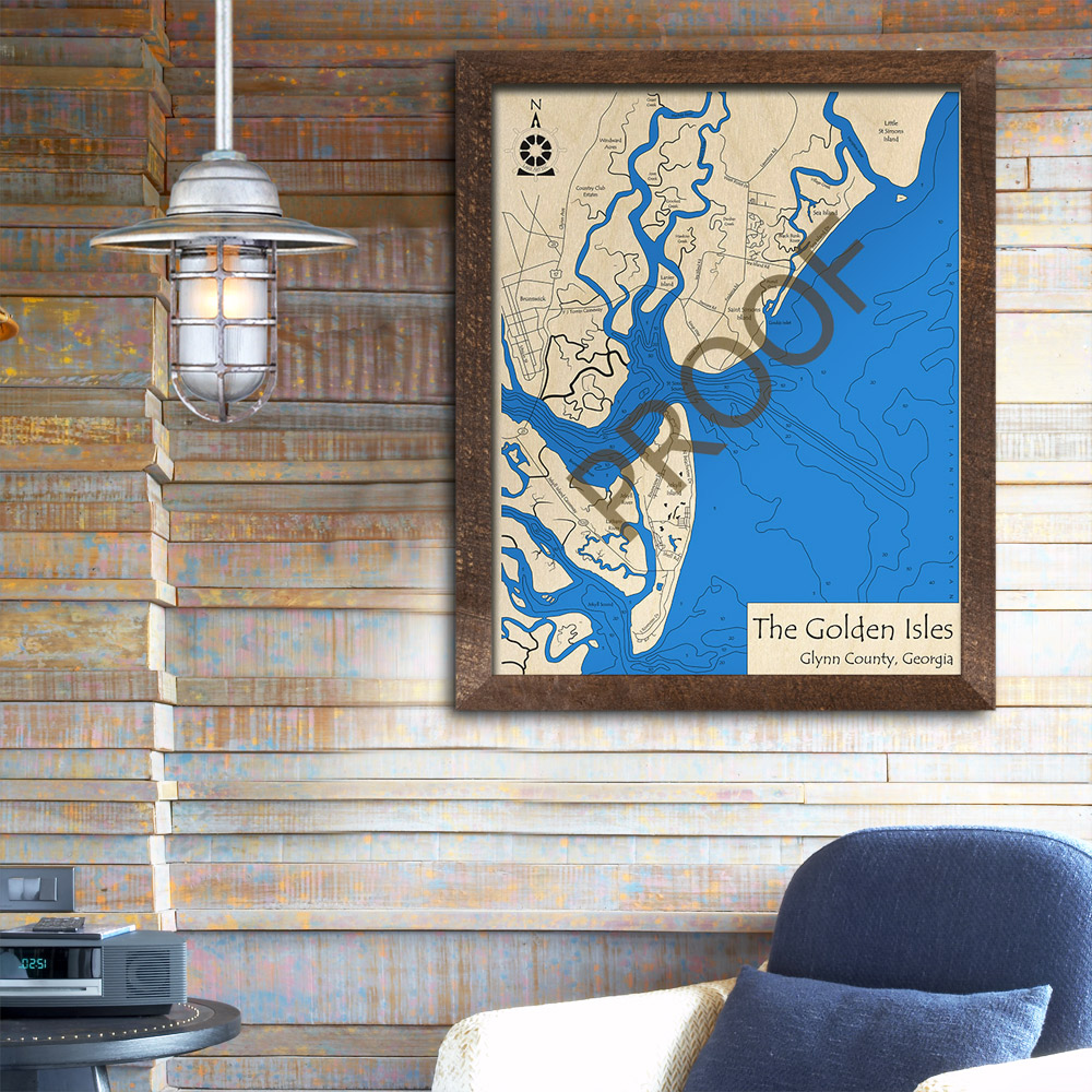 The Golden Isles, St Simons Island, Jekyll Island 3D Wood Map, Georgia
