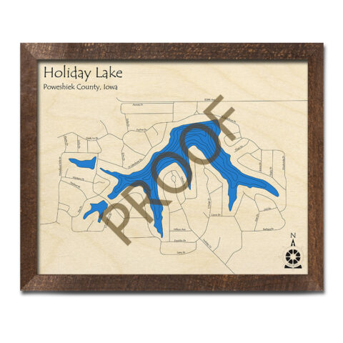 Holiday Lake IA 3D Wood Map, Iowa, Laser-Cut Nautical Wood Chart