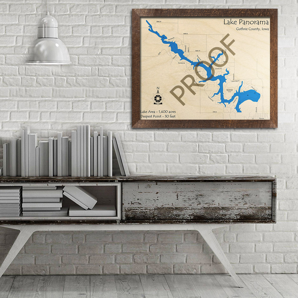 Lake Panorama IA 3D Wood Map, Iowa, Laser-Cut Nautical Wood Chart