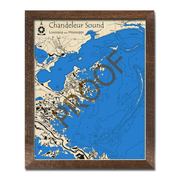 Chandeleur Sound 3D Wood Map, Louisiana, Laser-Cut Nautical Wood Chart