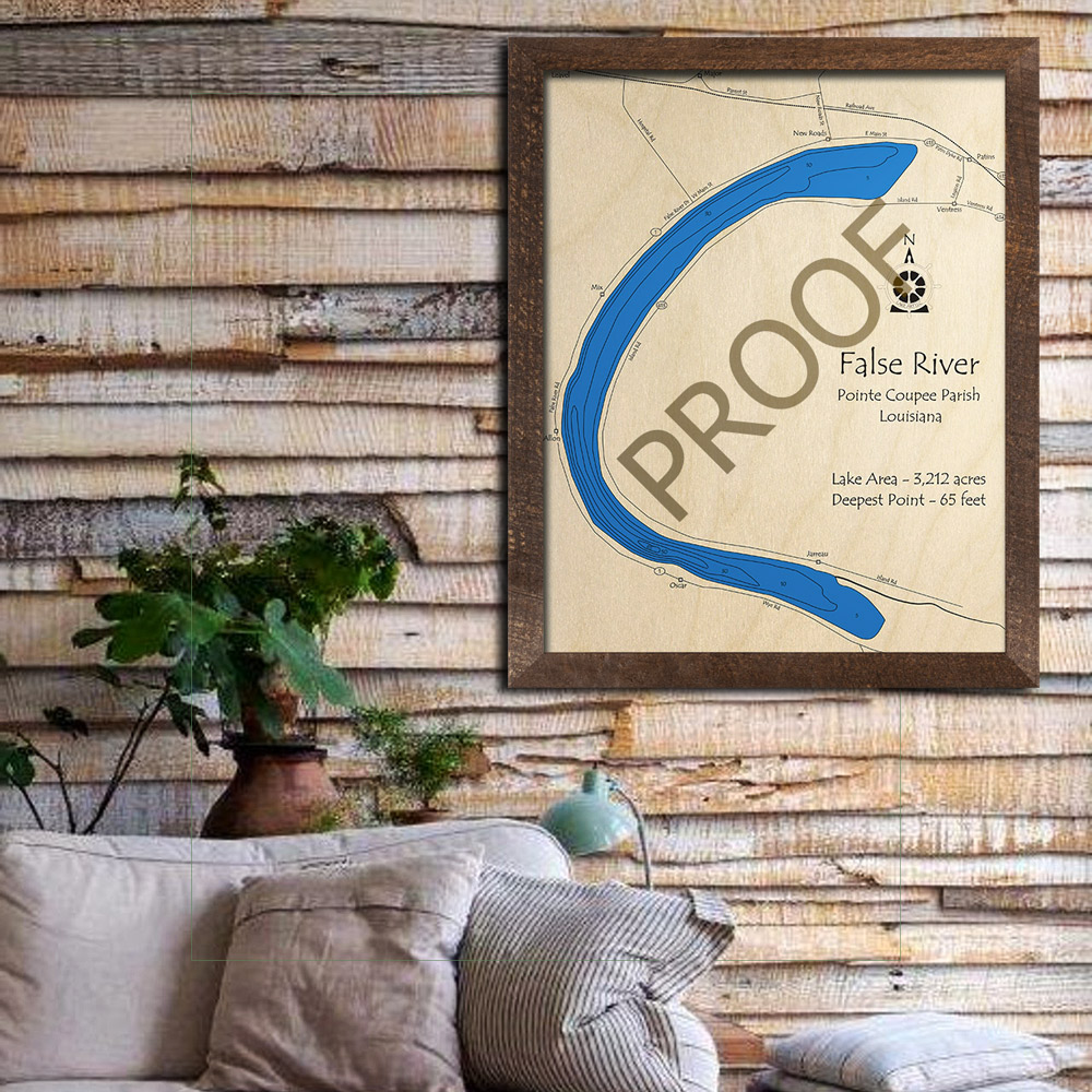 False River, Louisiana, Laser-Cut Nautical Wood Chart