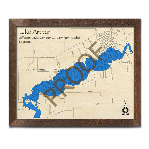 Lake Arthur 3D Wood Map, Louisiana, Laser-Cut Nautical Wood Chart