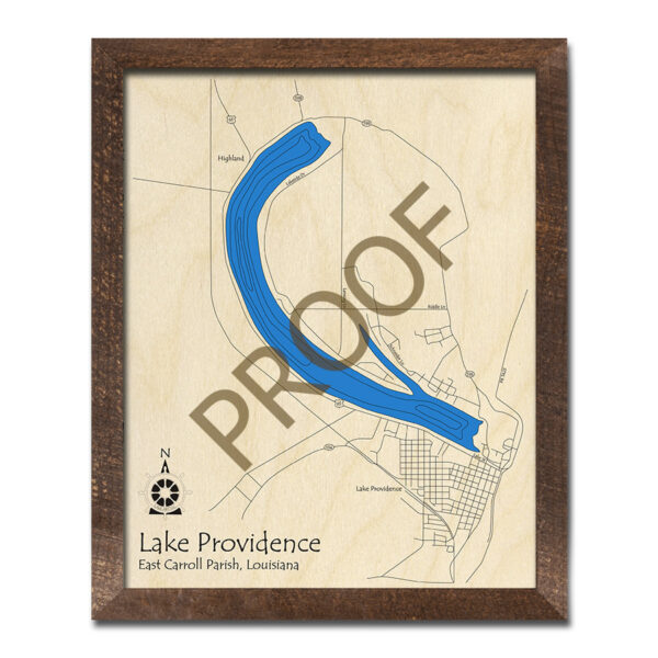 Lake Providence 3D Wood Map, Louisiana, Laser-Cut Nautical Wood Chart