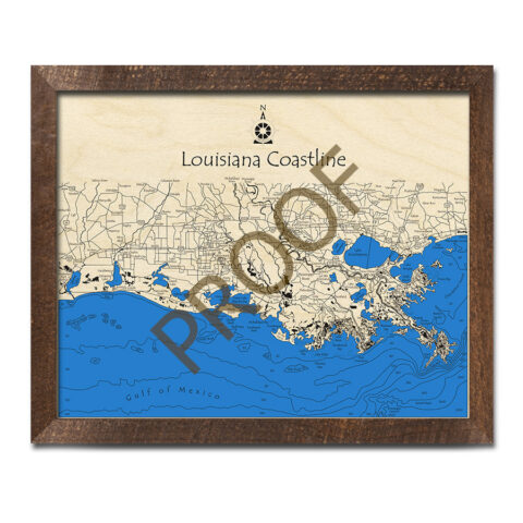 Louisiana Coastline 3D Wood Map, Louisiana, Laser-Cut Nautical Wood Chart