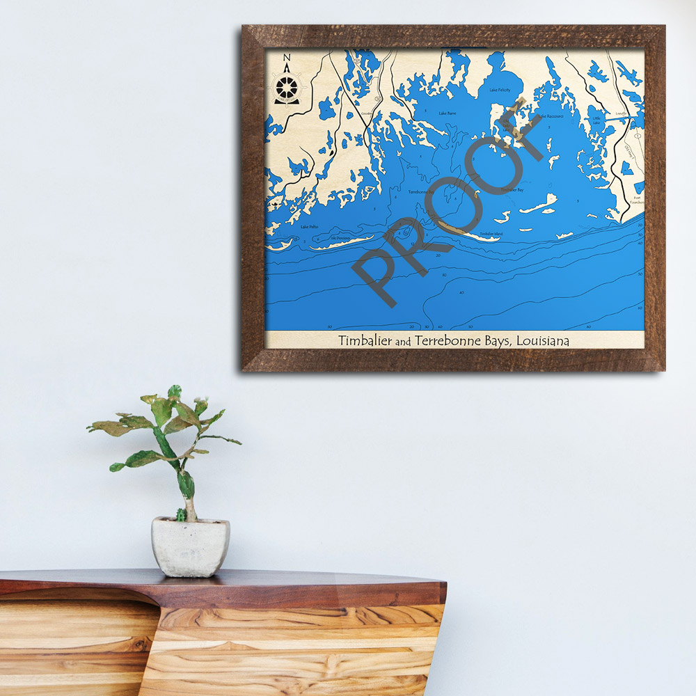 Timbalier Bay - Terrebonne Bay 3D Wood Map, Louisiana, Laser-Cut ...
