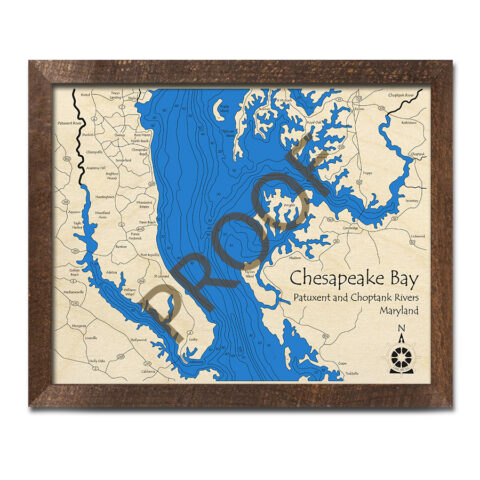 Chesapeake Bay (at Patuxent River / Choptank River) 3D Wood Map, Maryland