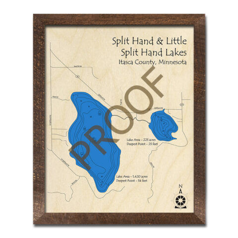Split Hand Lake (w/ Little Split Hand Lake) 3D Wood Map, Itasca County ...