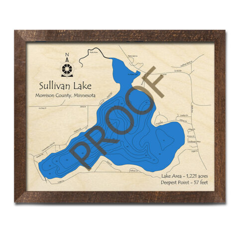 Sullivan Lake 3D Wood Map, Morrison County Minnesota, Nautical Wall Art