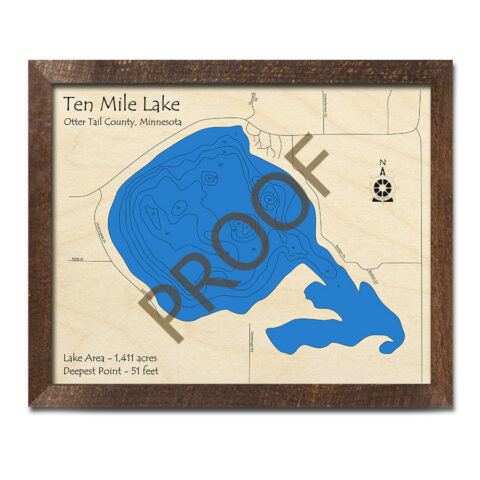 Ten Mile Lake 3D Wood Map, Otter Tail County Minnesota, Nautical Wall Art
