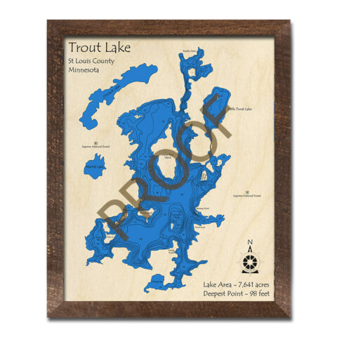 Trout Lake 3D Wood Map, St Louis County Minnesota, Nautical Wall Art