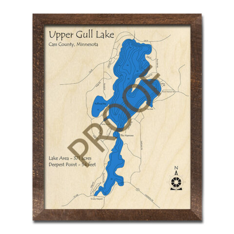 Upper Gull Lake 3D Wood Map, Cass County Minnesota, Nautical Wall Art