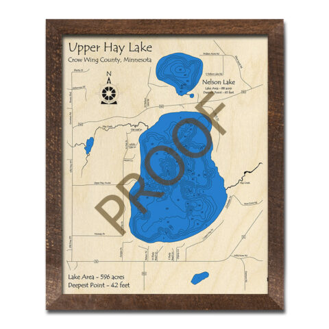 Upper Hay Lake 3D Wood Map, Crow Wing County Minnesota, Nautical Wall Art