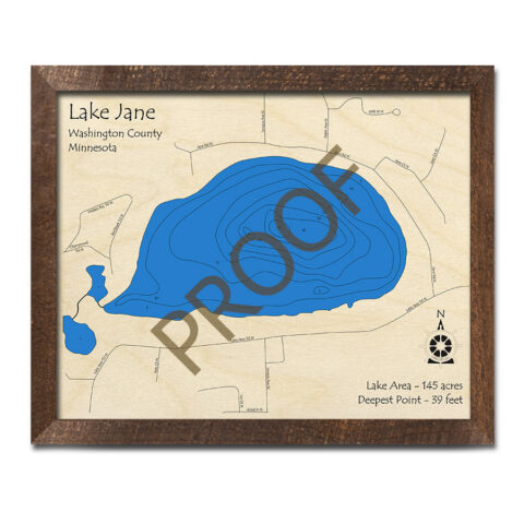 Lake Jane 3D Wood Map, Washington County Minnesota, Nautical Wall Art