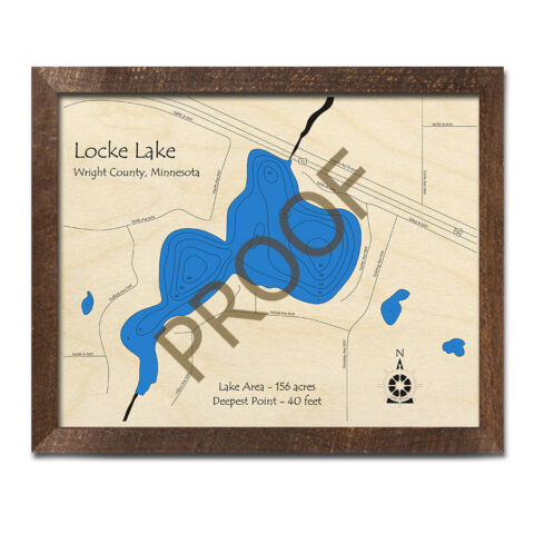 Locke Lake 3D Wood Map, Wright County Minnesota, Nautical Wood Chart