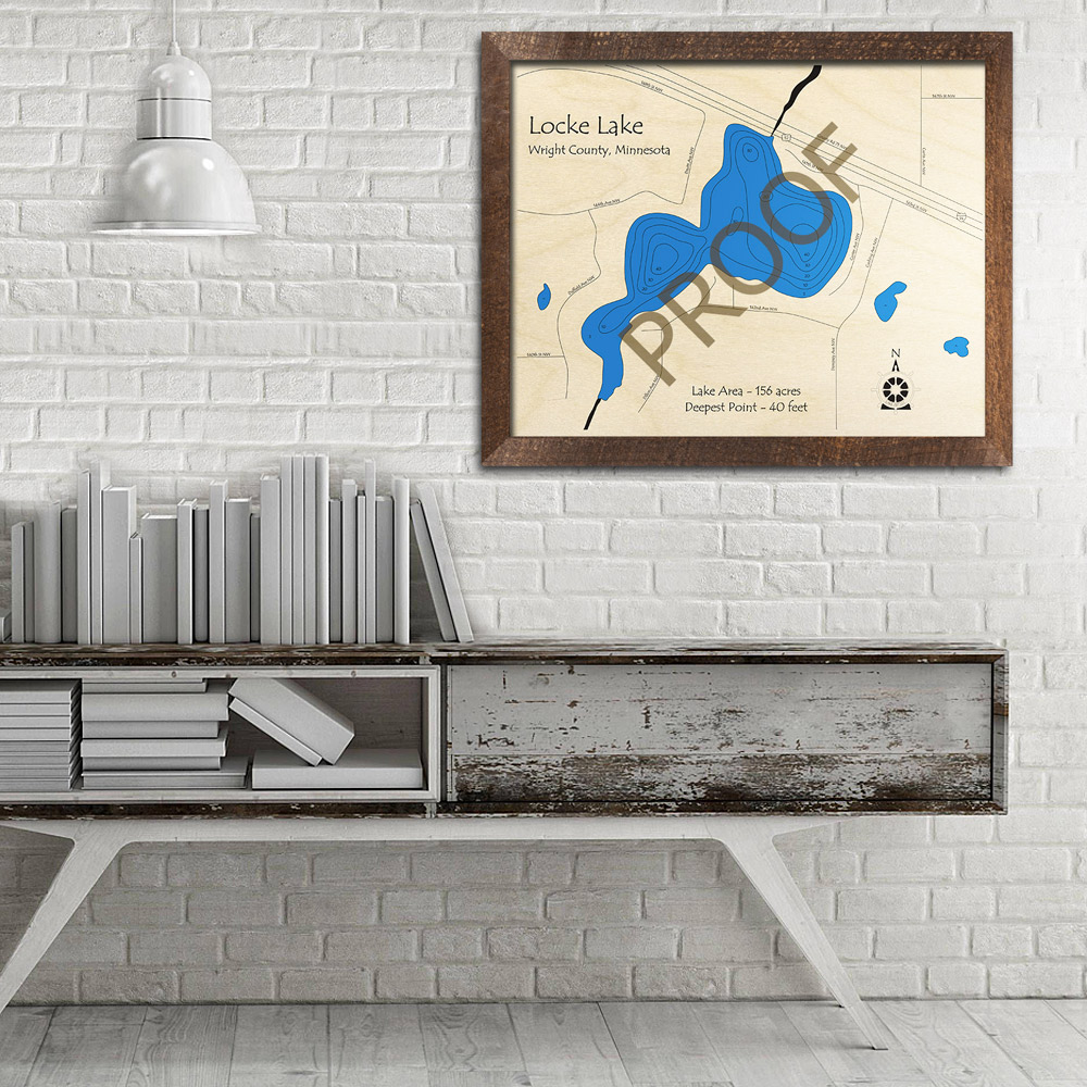 Locke Lake 3D Wood Map, Wright County Minnesota, Nautical Wood Chart