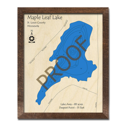 Maple Leaf Lake 3D Wood Map, St Louis County Minnesota, Nautical Wood Chart
