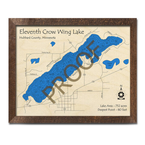 Eleventh Crow Wing Lake 3D Wood Map, Hubbard County Minnesota, Nautical ...