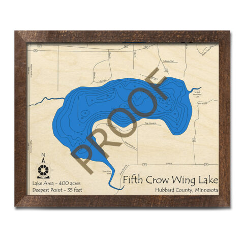 Fifth Crow Wing Lake 3D Wood Map, Hubbard County Minnesota, Nautical ...