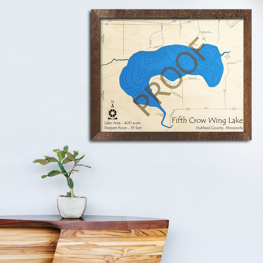 Fifth Crow Wing Lake 3D Wood Map, Hubbard County Minnesota, Nautical ...