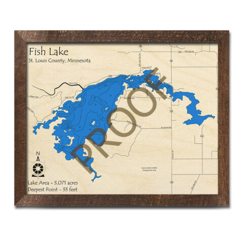 Fish Lake 3D Wood Map, St Louis County Minnesota, Nautical Wood Chart