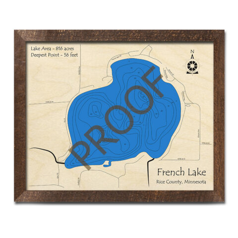 French Lake 3D Wood Map, Rice County Minnesota, Nautical Wood Chart