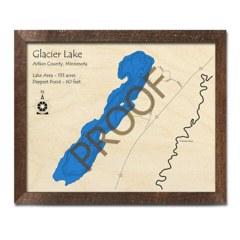 Glacier Lake 3D Wood Map, Aitkin County Minnesota, Nautical Wood Chart