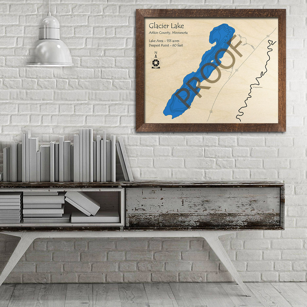 Glacier Lake 3D Wood Map, Aitkin County Minnesota, Nautical Wood Chart