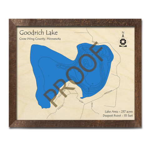 Goodrich Lake 3D Wood Map, Crow Wing County Minnesota, Nautical Wood Chart