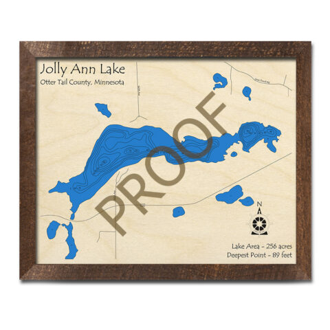 Jolly Ann Lake 3D Wood Map, Otter Tail Minnesota, Nautical Wood Chart
