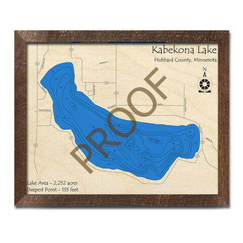 Kabekona Lake 3D Wood Map, Hubbard County Minnesota, Nautical Wood Chart