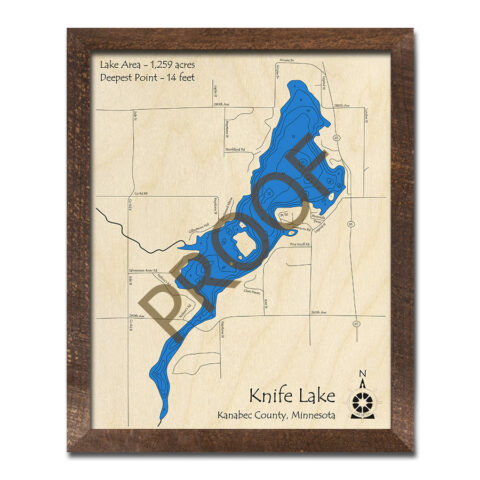 Knife Lake 3D Wood Map, Kanabec County Minnesota, Nautical Wood Chart