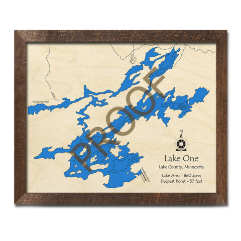 Lake One 3D Wood Map, Lake County Minnesota, Nautical Wood Chart