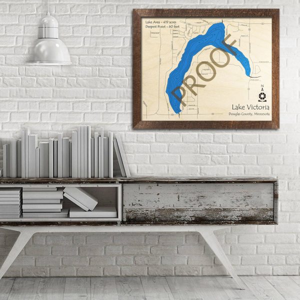 Lake Victoria 3D Wood Map, Douglas County Minnesota, Nautical Wood Chart
