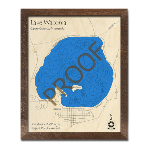 Lake Waconia 3D Wood Map, Carver County Minnesota, Nautical Wood Chart