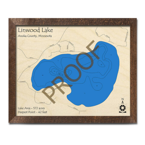 Linwood Lake 3D Wood Map, Anoka County Minnesota, Nautical Wood Chart