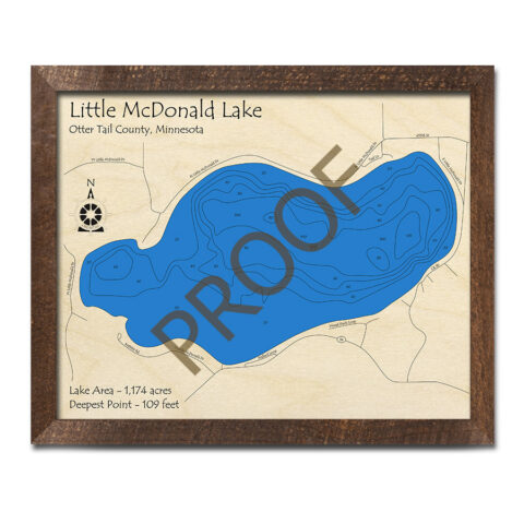 Little McDonald Lake 3D Wood Map, Otter Tail County Minnesota, Nautical ...
