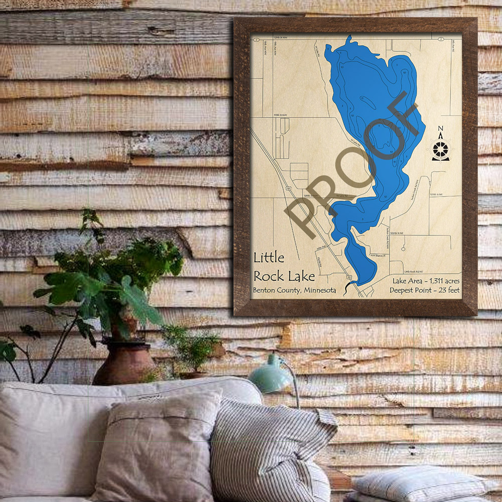 Little Rock Lake 3D Wood Map, Benton County Minnesota, Nautical Wood Chart
