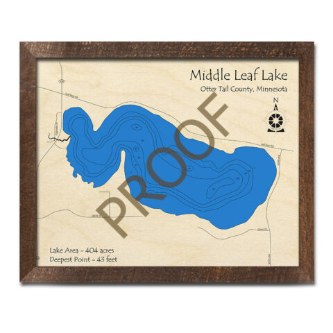 Middle Leaf Lake 3D Wood Map, Otter Tail County Minnesota, Nautical ...