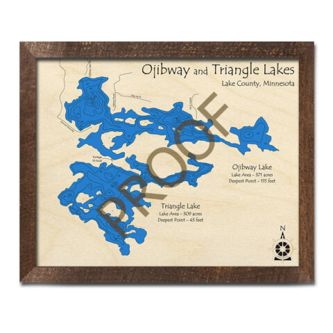 Ojibway Lake (w/ Triangle Lake) 3D Wood Map, Lake County Minnesota ...