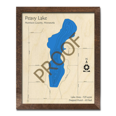 Peavy Lake 3D Wood Map, Morrison County Minnesota, Nautical Wood Chart